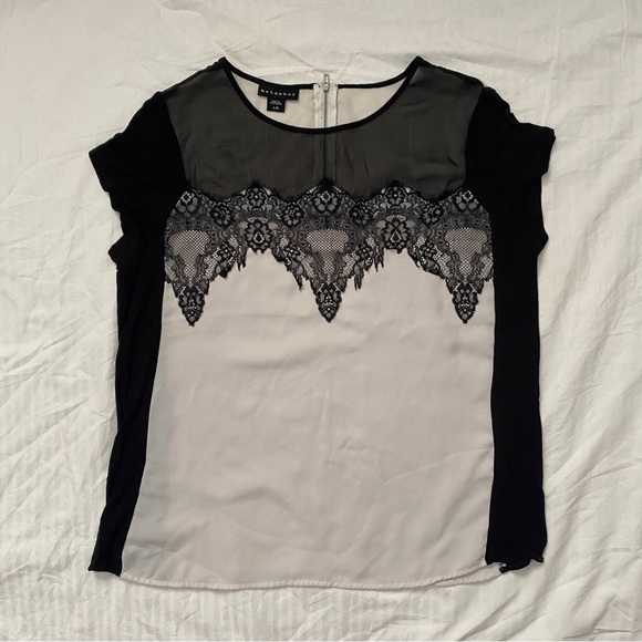 Metaphor | Tops | Black And White Lace Aplique Top | Poshmark